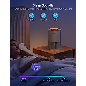 GoveeLife Smart Air Purifiers for Bedroom, with WiFi Alexa Control, HEPA 24dB Quiet Air Purifier with Fragrance Sponge, RGB Night Light, for Pet Dander, Allergies, Smoke, Office and Desktop, White