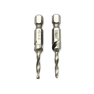 TEMO 2 pc 6-32 Combination Drill and Tap Multi Use Deburr Countersink Hex Bit