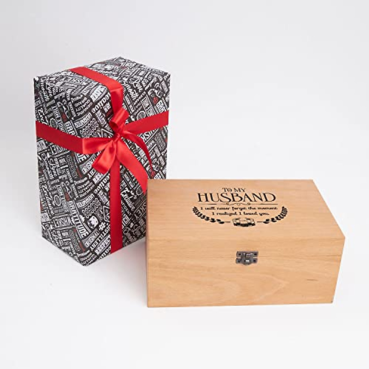 Anniversary Present for Husband from Wife Whiskey Stones & 2 Glasses Gift Set for Whiskey Lovers. Whiskey Set, Gift Wrapped Handmade Wood Box. Birthday Gift for Him Wedding Anniversary Set for Couples