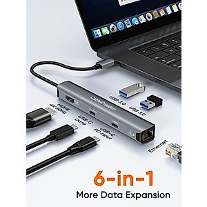 CableCreation 6-in-1 USB-C Hub/Multiport Adapter with 4K 60HZ HDMI, USB C Data Port, 1Gbps Ethernet, 100W Power Delivery, 2 USB 3.0 Port, for MacBook Pro Air M1, iPad Pro Air 2022-2018, XPS