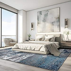 Rugshop Distressed Abstract Watercolor Area Rug 6'6" x 9' Blue