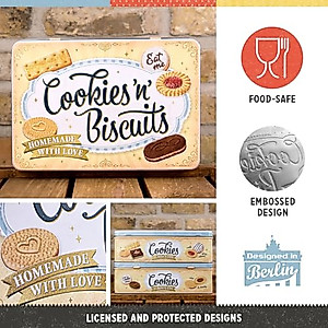 Nostalgic-Art Retro storage tin box flat, 84.5 oz, Cookies 'n' Biscuits – Gift idea for the kitchen, metal can with lid, vintage design