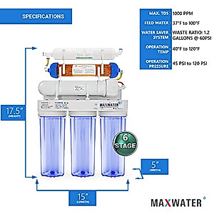 Max Water 6 Stage 100 GPD (Gallon Per Day) RODI (Reverse Osmosis Deionization) Water Filtration System for Aquarium