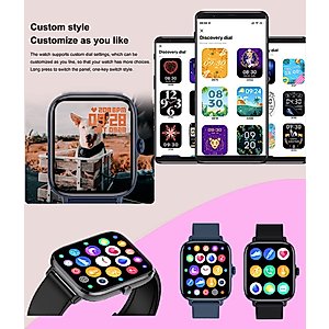 Carlinvi Smart Watch for Men and Women Bluetooth Waterproof SmartWatch with 1.7" Touch Screen Activity Tracker with Step Calorie Counter Heart Rate Monitor for Android & iOS Phones