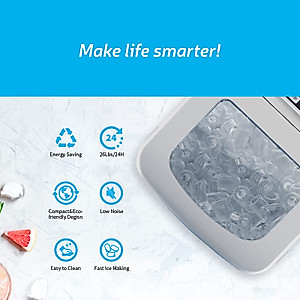 Portable Ice Maker Machine for Countertop, Ice Cube Makers, Electric Ice Maker Make 26 lbs ice in 24 hrs,Ice Cube Ready in 6-8 Mins with Ice Scoop and Basket for Home/Office/Bar (Sliver)