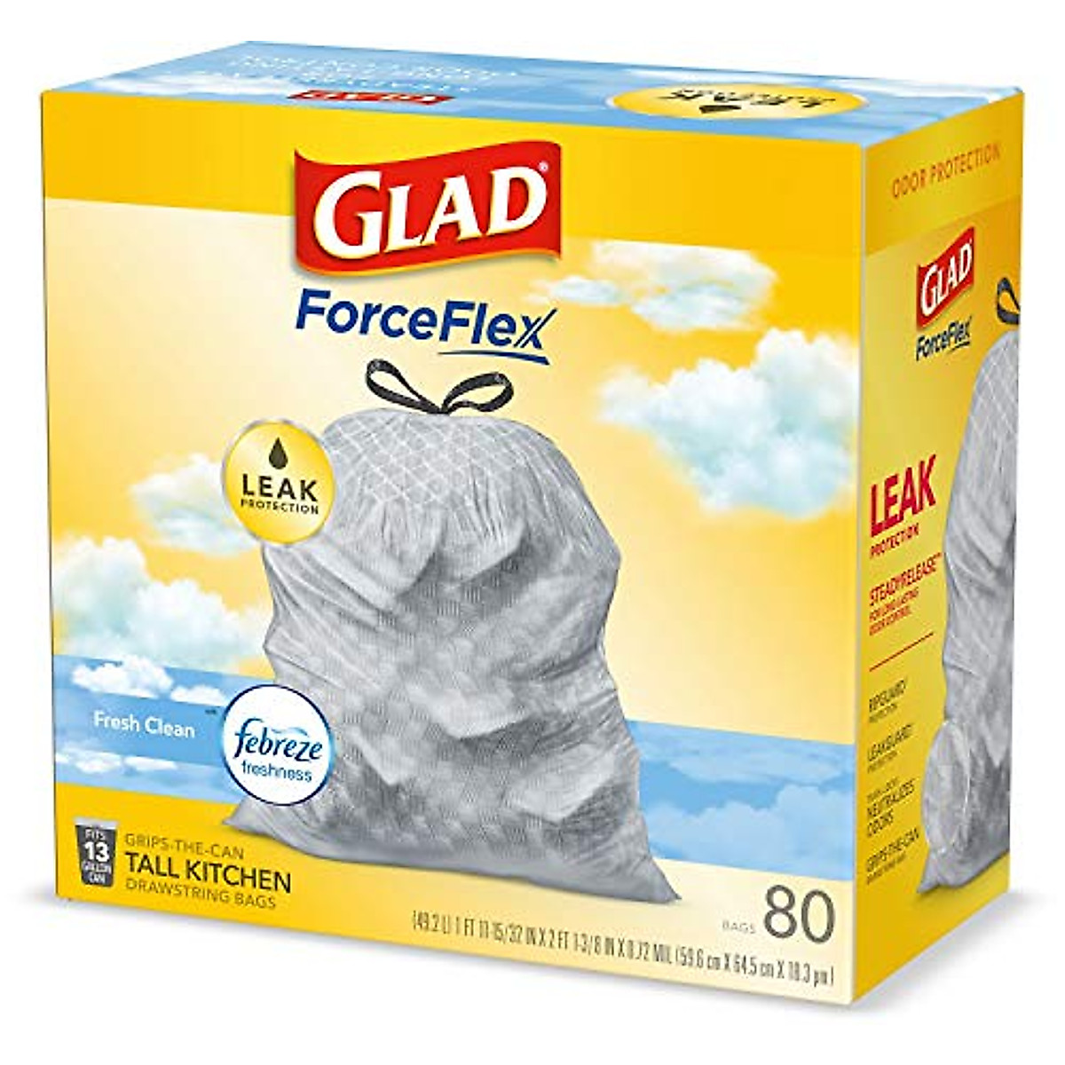 Glad OdorShield Drawstring Tall Kitchen Trash Bags - Fresh Clean - 13 Gallon - 80 Count