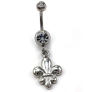 Soulbreezecollection Fleur De Lis Lily Flower Dangle Belly Button Navel Naval Rings Body Fashion Jewelry 14 Gauge
