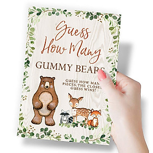 Printed Party Baby Shower Games – Guess How Many Candy Jar Game, Woodland Forest Animals Theme, 50 Cards & Sign