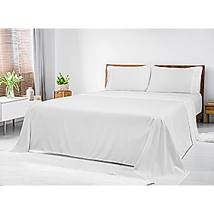 ROYALE LINENS - 4 Piece Full Bed Sheet - Soft Brushed Microfiber 1800 Bedding Set - 1 Fitted Sheet, 1 Flat Sheet, 2 Pillow Case - Wrinkle & Fade Resistant Luxury Full Size Sheet Set (Full, White)