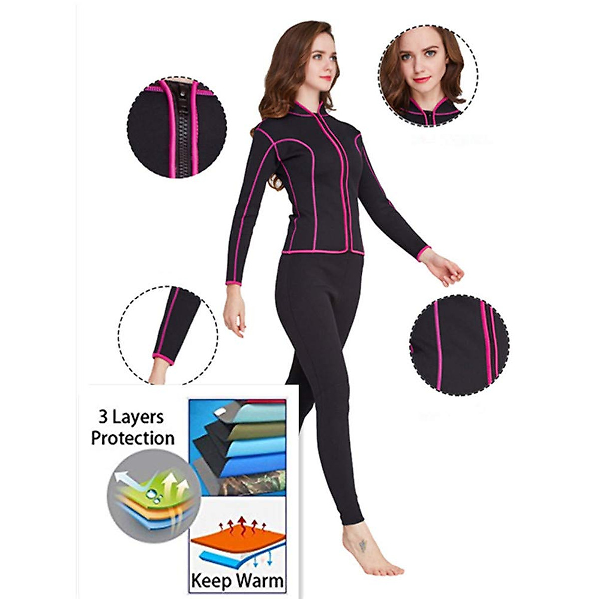 YouNaiJia Women's Wetsuit Top, 2mm Neoprene Wetsuit Jacket Long Sleeve Front Zip Wetsuit Shirt for Swimming Water Aerobics Diving (Y2, L)