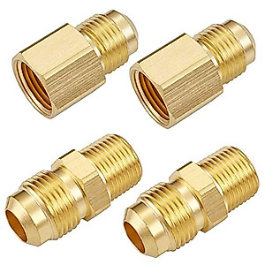 Litorange 4 PCS 3/8 Inch Flexible Flex Gas Line Hose Brass Connector Kit,3/8"Male Flare x 1/4"Male NPT & 3/8"Male Flare x 1/4"Female NPT,Fit for LPG, NG Propane Fire Pit Hose