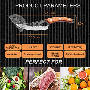 Venkidoo Viking Knife, Hand Forged Boning Knife with Leather Sheath & Package Box, Stainless Steel Meat Cleaver Outdoor Cooking Cutter Butcher Knife for Home Kitchen Outdoor BBQ Camping