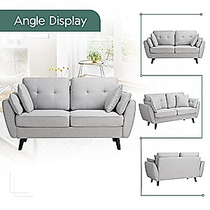 JAMFLY 63" Loveseat Sofa, Mid Century Small Sofa Modern Love Seat Couches for Living Room, 2-Seat Small Couch with Back Cushions and Pillow, Small Space Sofa for Bedroom, Apartment