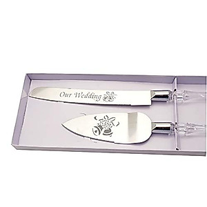 Unique Our Wedding Cake Knife and Server Set Acrylic Crystal Handle -Cuchillos y Pala
