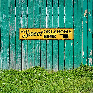 State Map Silhouette Tin Sign My Sweet Home Oklahoma Metal Sign Custom Road Signs Southern Style Art for Front Door Garden Yard Porch Man Cave Novelty Weddings Gift 18x4in