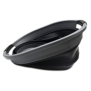 SAMMART 32L (8.4 gallon) Collapsible Plastic Laundry Basket - Foldable Pop Up Storage Container/Organizer - Portable Washing Tub - Space Saving Hamper/Basket, Water Capacity: 24L (1, Grey/Black)