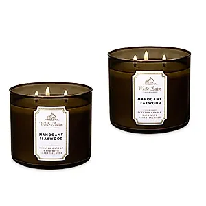 Bath & Body Works White Barn 3-Wick Candle in Mahogany Teakwood (Pack of 2)