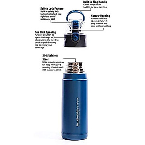 Blushers 650ml (22oz) Double Wall Vacuum Insulated 304 Stainless Steel To Go Travel Mug, One Touch Lock Lid Thermos Water Bottle (Blue - 3 Piece Set)
