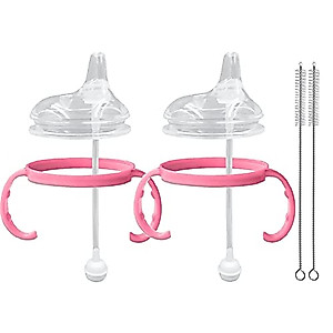 Anpei Sippy Cup Soft Spout Transitional Nipple Kit Bundle Compatible with Comotomo Baby Bottles, 5 oz and 8 oz | Value Bundle 2 Kits + Brushes (Pink)