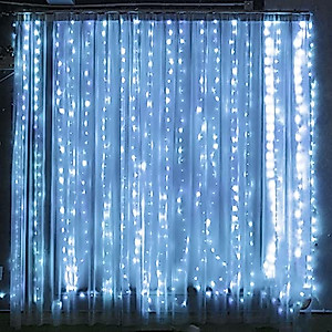 Dazzle Bright Curtain String Lights, 300 LED 9.8ft x 9.8ft 8 Lighting Modes Fairy Lights USB Powered, Waterproof Lights for Christmas Party Wedding Outdoor Indoor Wall Decorations (White)