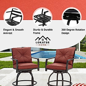 LOKATSE HOME Patio Height Set of 2 Outdoor Swivel Bar Stools with Seat and Back Cushions, 2 Chairs, Red