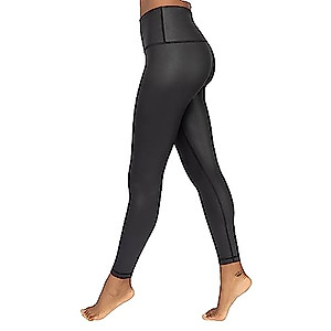 90 Degree By Reflex Women's High Waisted Tummy Control Squat Proof Faux Leather Pleather Ankle Leggings - Black Cire - Medium