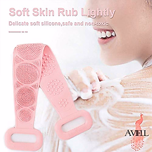 Silicone Body Scrubber,Bath Body Brush for Shower,Exfoliating Dual Side Scrubby Buddy,New Version 2020 Easy to Clean Long Hygienic Washer for Men and Women,Deep Cleaning Massage Scrubbers (Pink)