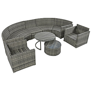 YSWH 9-Piece Outdoor Half Moon Sofa Set, Rattan Patio Furniture Half Round Sofa Set with Overlapping Round Table, Sectional Conversational Sofa Set for Free Combination, 1