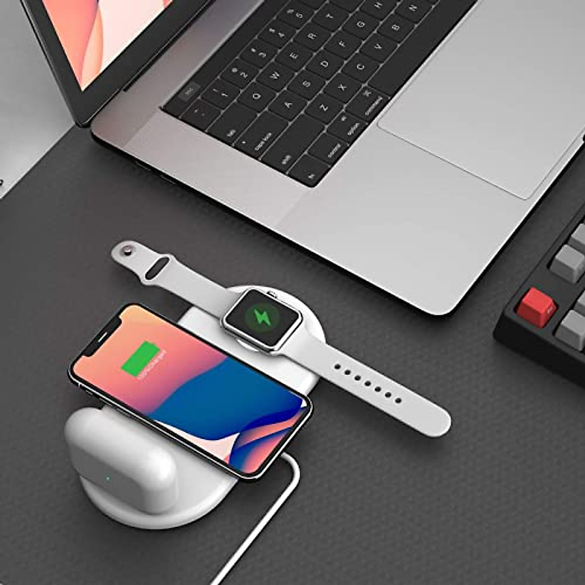 Vissles 3 in 1 Wireless Charging Pad Wireless Charging Station for iPhone 13/12/11pro/Se/X/XS/XR/Xs Max Apple Watch AirPods 2/Pro Wireless Charger Pad for Samsung Galaxy S20/S10