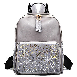 Zzfab Rhinestone Backpack Faux Leather Pewter