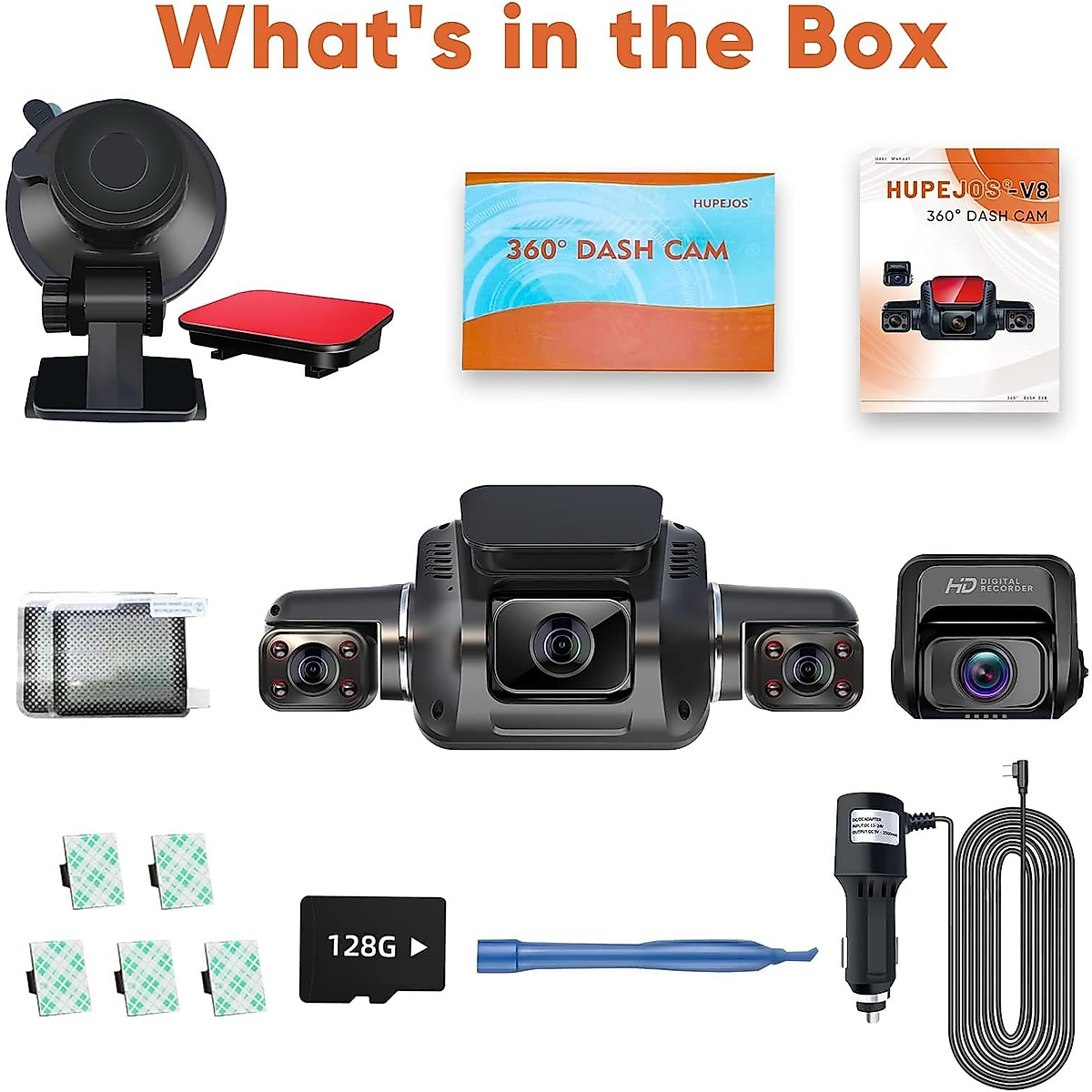 HUPEJOS V8 360°Dash Cam with Type-C Hardwire Kit with Radar Detection