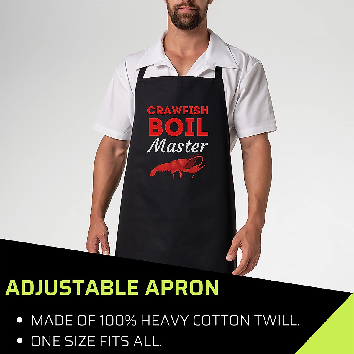 chef Cook Black Cooking Aprons- Crawfish Boil Master Cajun Seafood Festival Cooking T-Shirt Black Apron, One Size Fits All