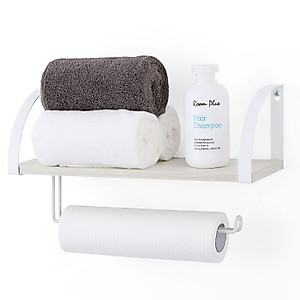 Farmhouse Wood Paper Towel Holder Under Cabinet Wall Mount Paper Towel Holder with Storage Shelf for Kitchen, Bathroom, Cabinets Shelf Storage Organizer