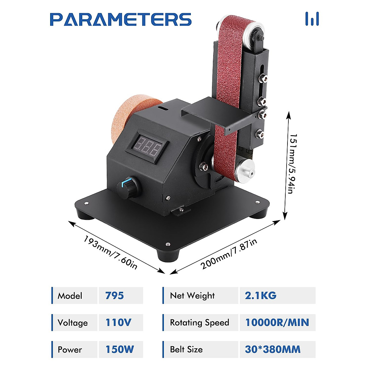 Mini Electric Belt Sander DIY 1.2x15in Electric Belt Sander for Knife Making Knife Sharpening Belt Sander Adjustable Speed with 15PCS Abrasive Belt for Wood Metal Knife Leather