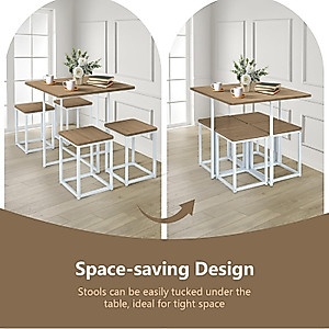COSTWAY 5 Piece Dining Table Set, Counter Kitchen Table and Chair Set for 4 Includes 1 Square Table and 4 Stools, Space-Saving Pub Dining Set for Living Room, Breakfast Nook, Coffee Shop (Natural)