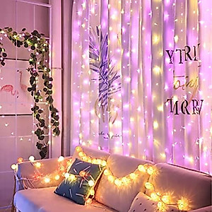GIREALO Starry Window Curtain String Light Warm White 300 LED 8 Lighting Modes USB Powered Fairy Lights Remote Control Strip Lights for Bedroom Home-Party Wall Decorations