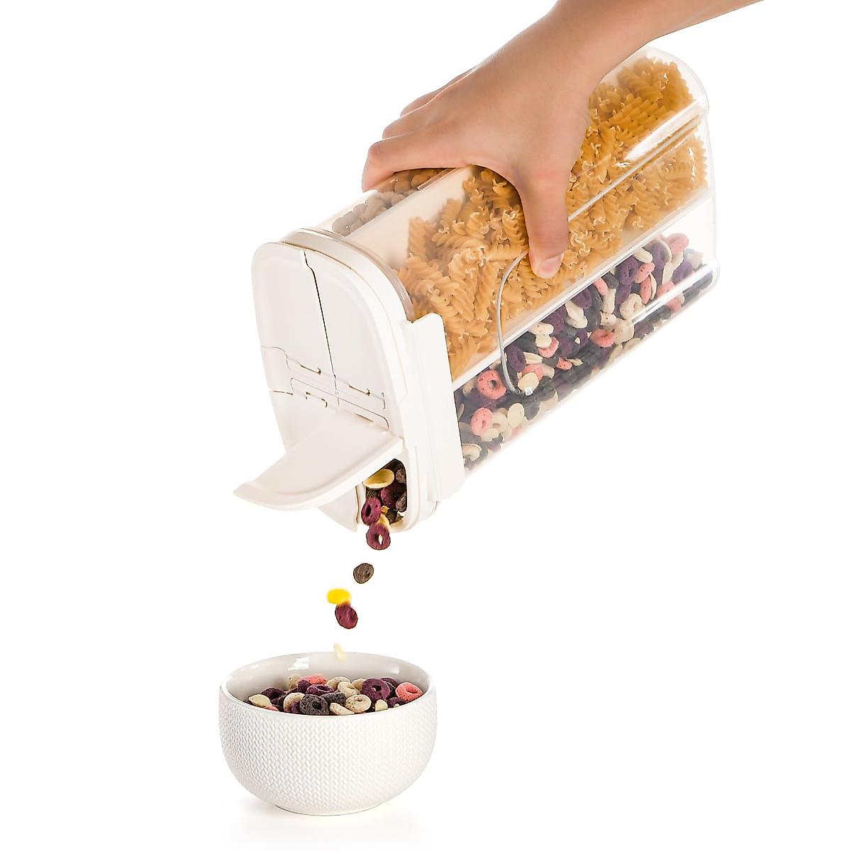 ZENFUN 2 Packs Airtight Pasta Containers, 108 FL OZ Plastic Storage Jars Canisters with 4 Compartments, Cereal Spaghetti Container Storage for Pantry, Grain, Noodles, Beans