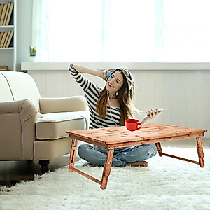 koyasiry Floor Table Tray with Folding Legs Adjustable Low Coffee Table for Sitting on Floor Bamboo,Fully Assembled,33.5x17.7in