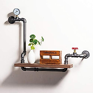 17.7 Inch Industrial Pipe Shelf, Rustic Wall Shelf with 1 Red Valve, Rustic Wall Shelving Bookshelf, Wall Shelf Over Toilet, Wall Decor, Home Decor, Bathroom