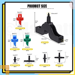Mardatt 152Pcs Drip Irrigation Barbed Connectors Fittings Kit for 1/4" Tubing Includes 90/180/360 Angle Atomizing Sprinkler Sprayer and Barbed Connector for Agriculture Hydroponic Garden Lawn