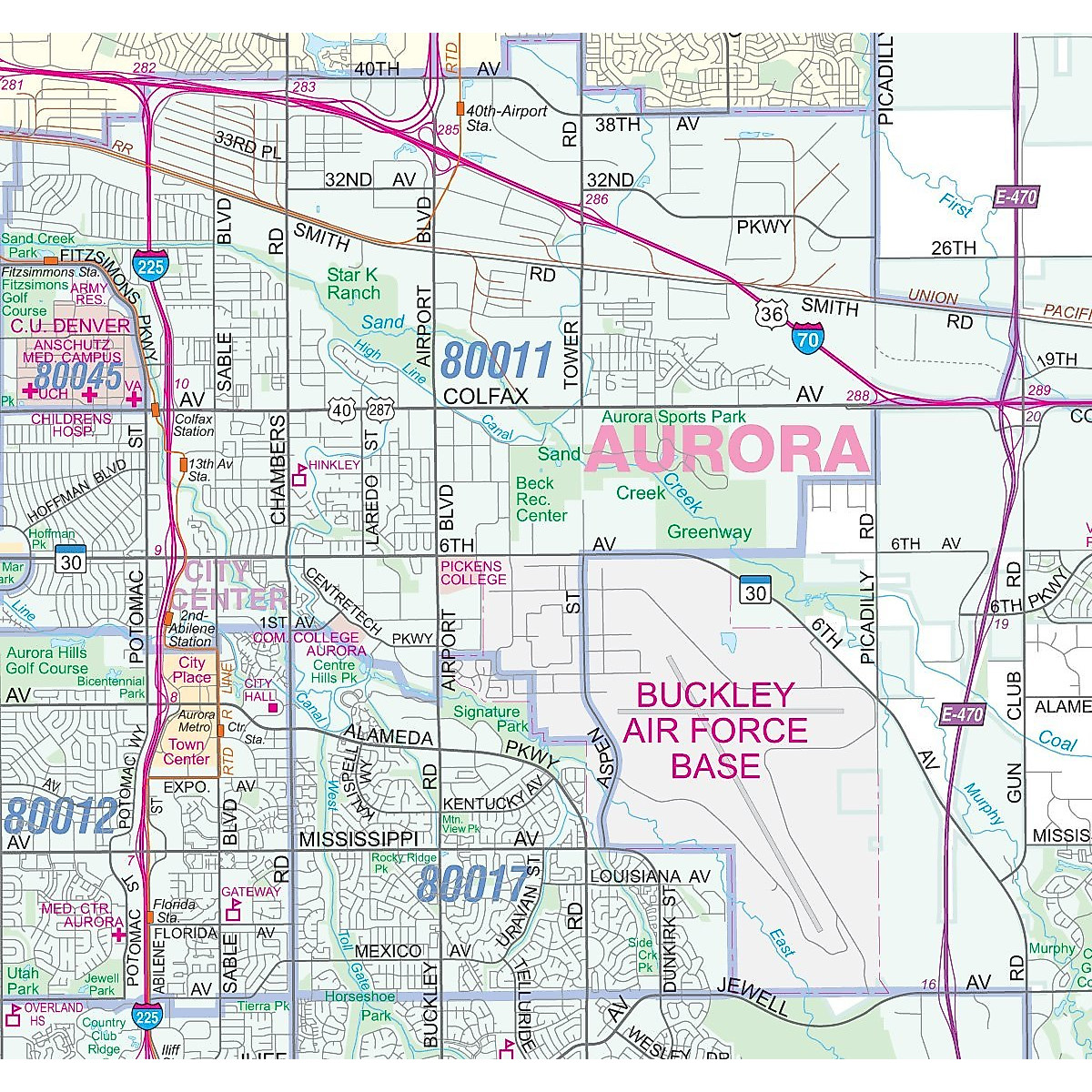 Metro Denver CO Detailed Region Wall Map w/Zip Codes *Laminated* 36"x52"