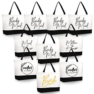 10 Pieces Bridesmaid Tote Bags,Bridesmaid Gift Bags Wedding Canvas Tote Bag with Zipper Bride Bridesmaid Bags for Wedding Bridal Shower Bachelorette Proposal Party Favor Present