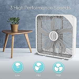 Aspen Box Fan 20 Inch with remote control Small Box Fans, Home Window Box Fans 3 Speed Quiet Most Powerful Window Fans for Home Bedroom Square Fan