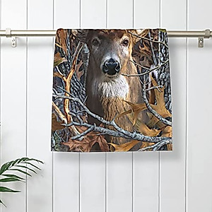 QICENIT Camo Buck Deer Hand Towel Ultra Soft Highly Absorbent Decorative Bathroom Face Towels for Kitchen Hotel Gym Spa(15.7" X 27.5")