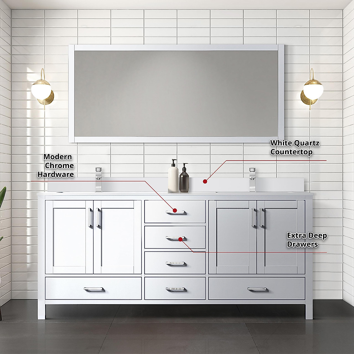 Bell+Modern Big Sur 72 in. W x 22 in. D White Double Bath Vanity and White Quartz Top