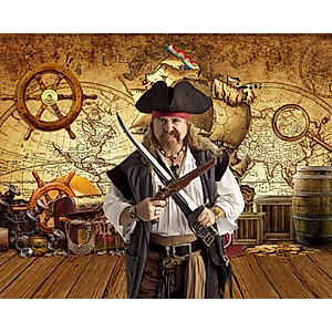 Pirate Backdrop Nautical Treasure Hunt Map Pirate Themed Photography Background Adventure Places Kids Boys Birthday Party Decorations Banner Photo Studio Booth Props 10x8ft