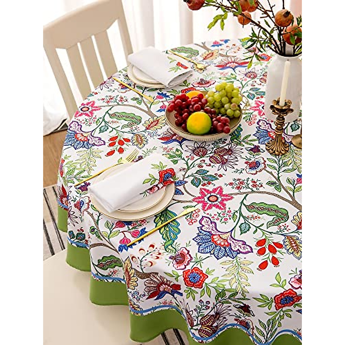 EHouseHome Indoor Outdoor Tablecloth Water Resistant Spill Proof Fabric Table Cover 60Inch Round,Botanical Garden
