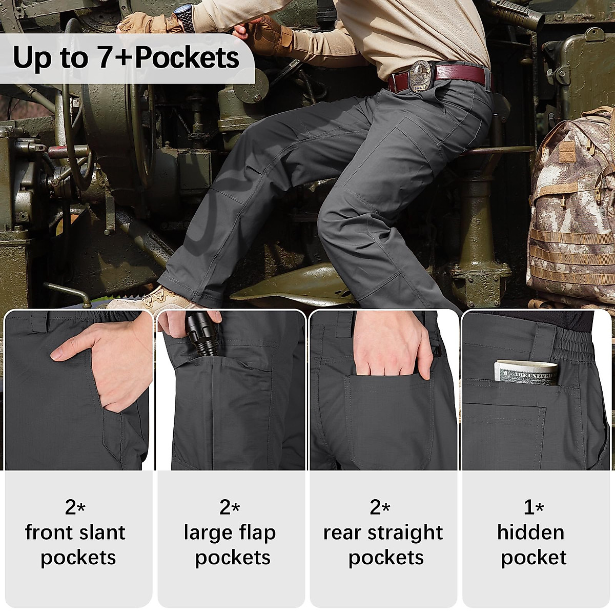 FREE SOLDIER Men's Water Resistant Pants Relaxed Fit Tactical Combat Army Cargo Work Pants with Multi Pocket (Classic Gray 36W/32L)