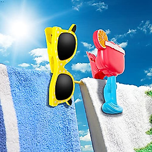 4 Pieces Beach Towel Windproof Clips for Beach Chairs Patio and Pool Accessories Cartoon Glasses Cocktail Glasses Towel Clips Funny Decorative Clothespins for Home