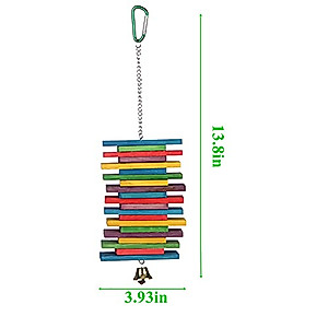 Bird Parrot Cage Swing Hanging Toys,3 Pack Natural Wooden Hammock Chew Toy Suitable Small Parakeets Cockatiel,Conures,Finches,Budgies,Macaws,Love Birds (Colorful Wood & Mirror)